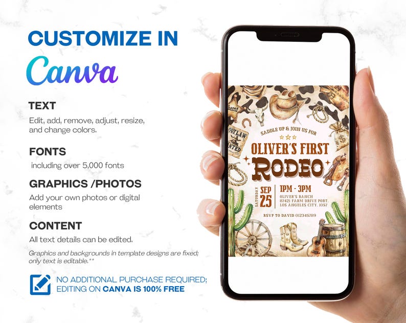 Editable First Rodeo Birthday Invitation, Rodeo 1st Birthday Invitation ...