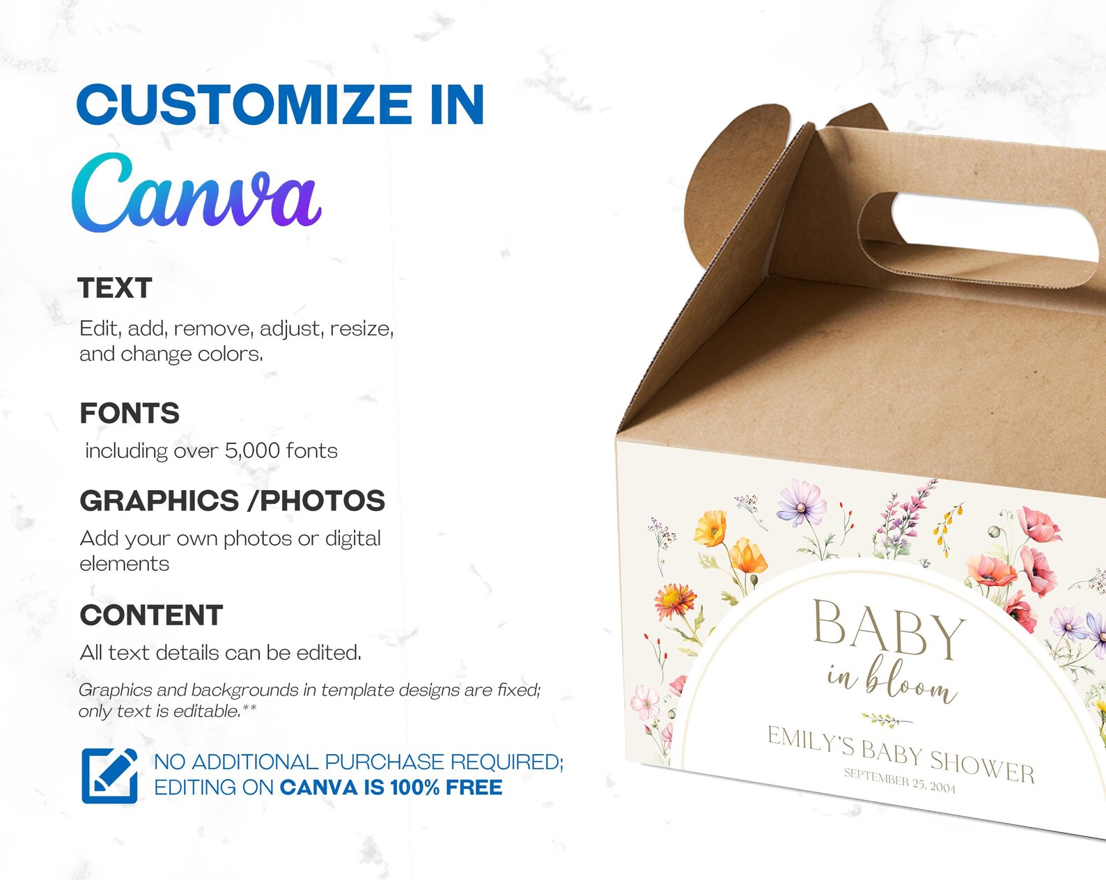 Editable Baby in Bloom Gable Box Label, Wildflower Baby Shower Gable ...