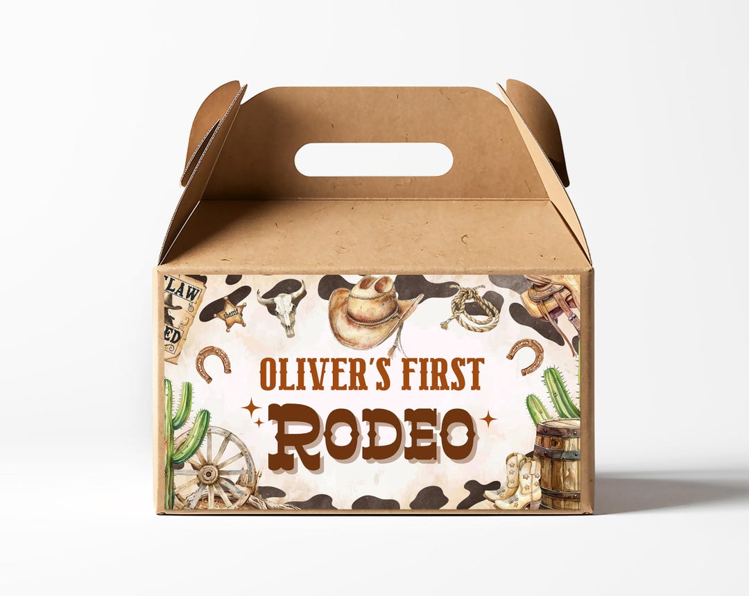Editable First Rodeo Birthday Gable Box Labels, Cowboy Gable Box Label ...