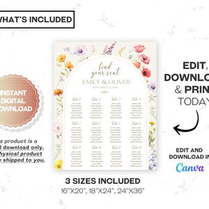 Editable Baby in Bloom Seating Chart, Wildflower Seating Chart, Floral ...