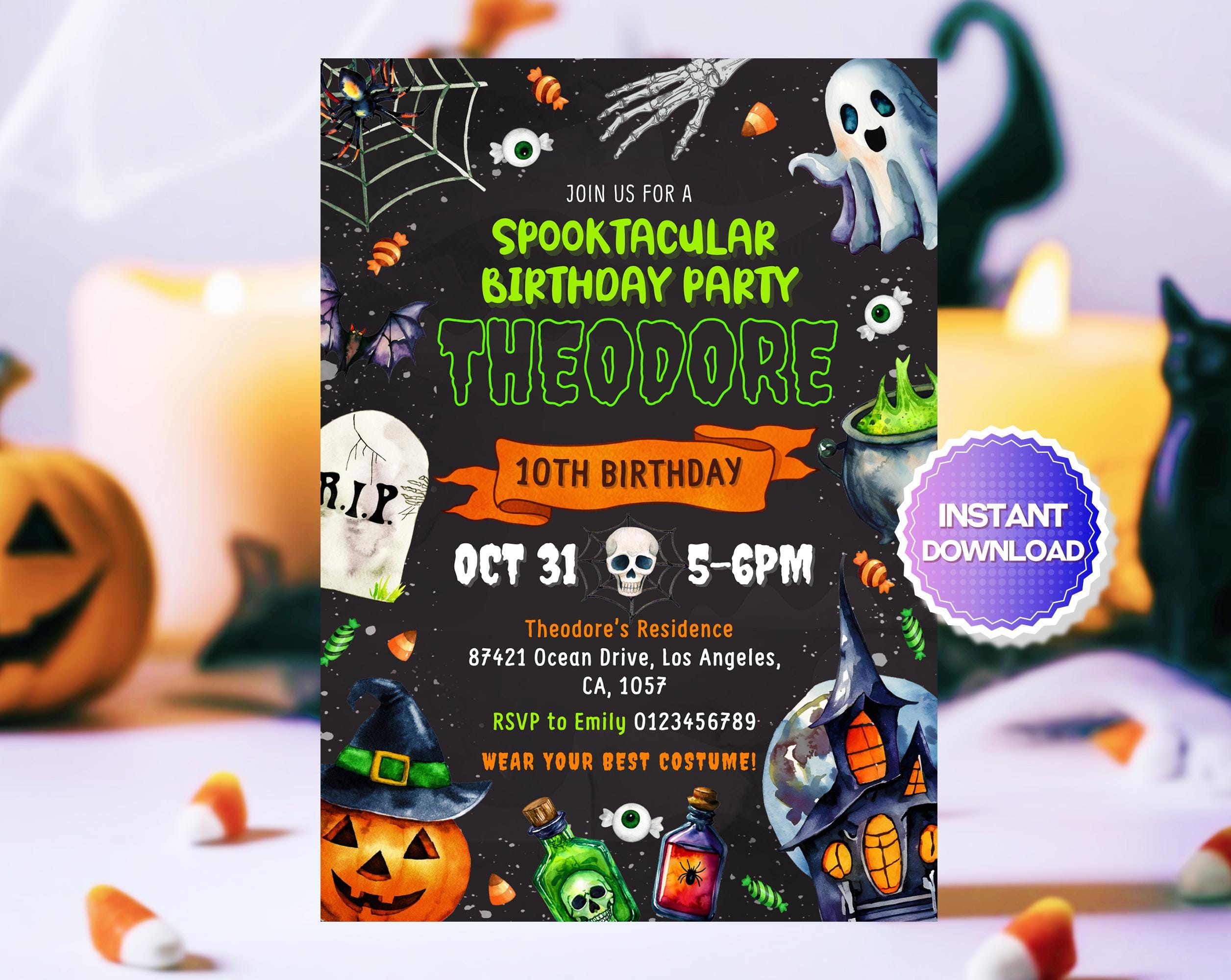 Editable Halloween Birthday Invitation, Halloween Birthday Party Invite ...