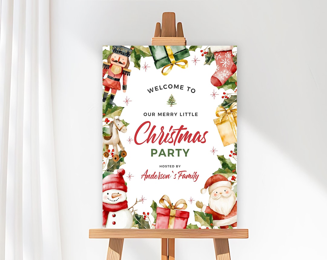 Editable Christmas Welcome Sign, Christmas Party Sign, Holiday Welcome ...