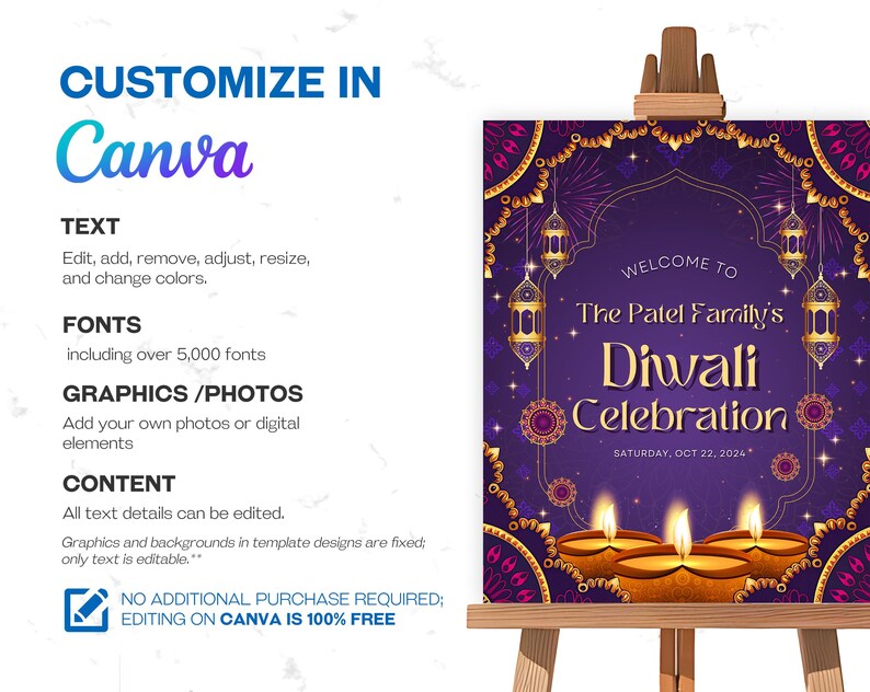 Editable Diwali Party Welcome Sign, Diwali Party Poster Sign, Diwali ...