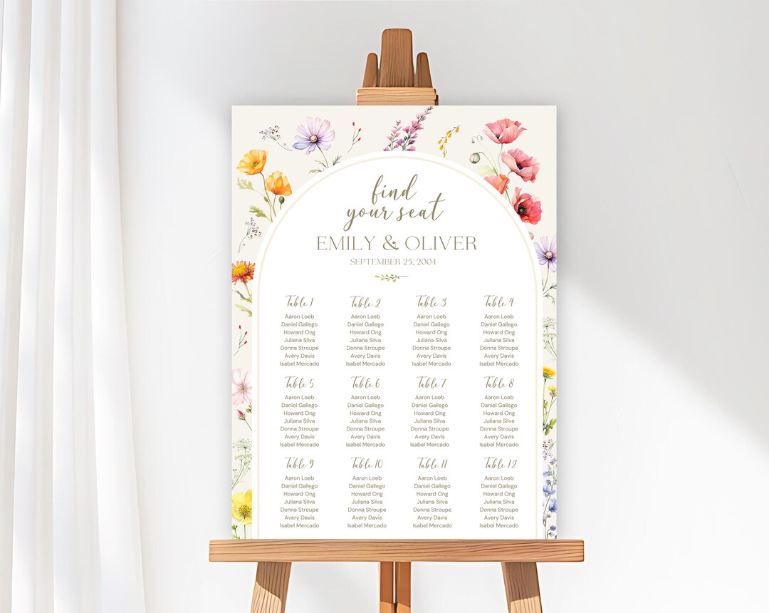 Editable Baby in Bloom Seating Chart, Wildflower Seating Chart, Floral ...