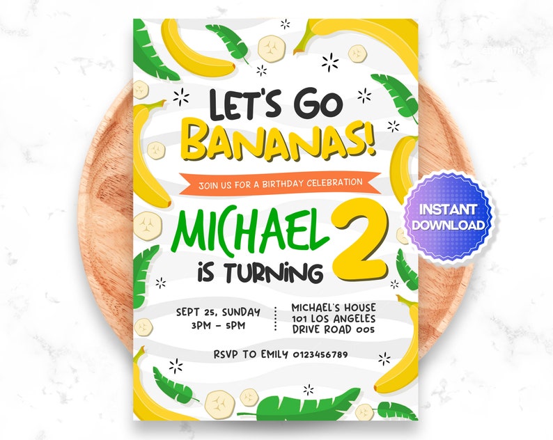 Editable Bananas Birthday Invitation, Let's Go Bananas Birthday Invite ...
