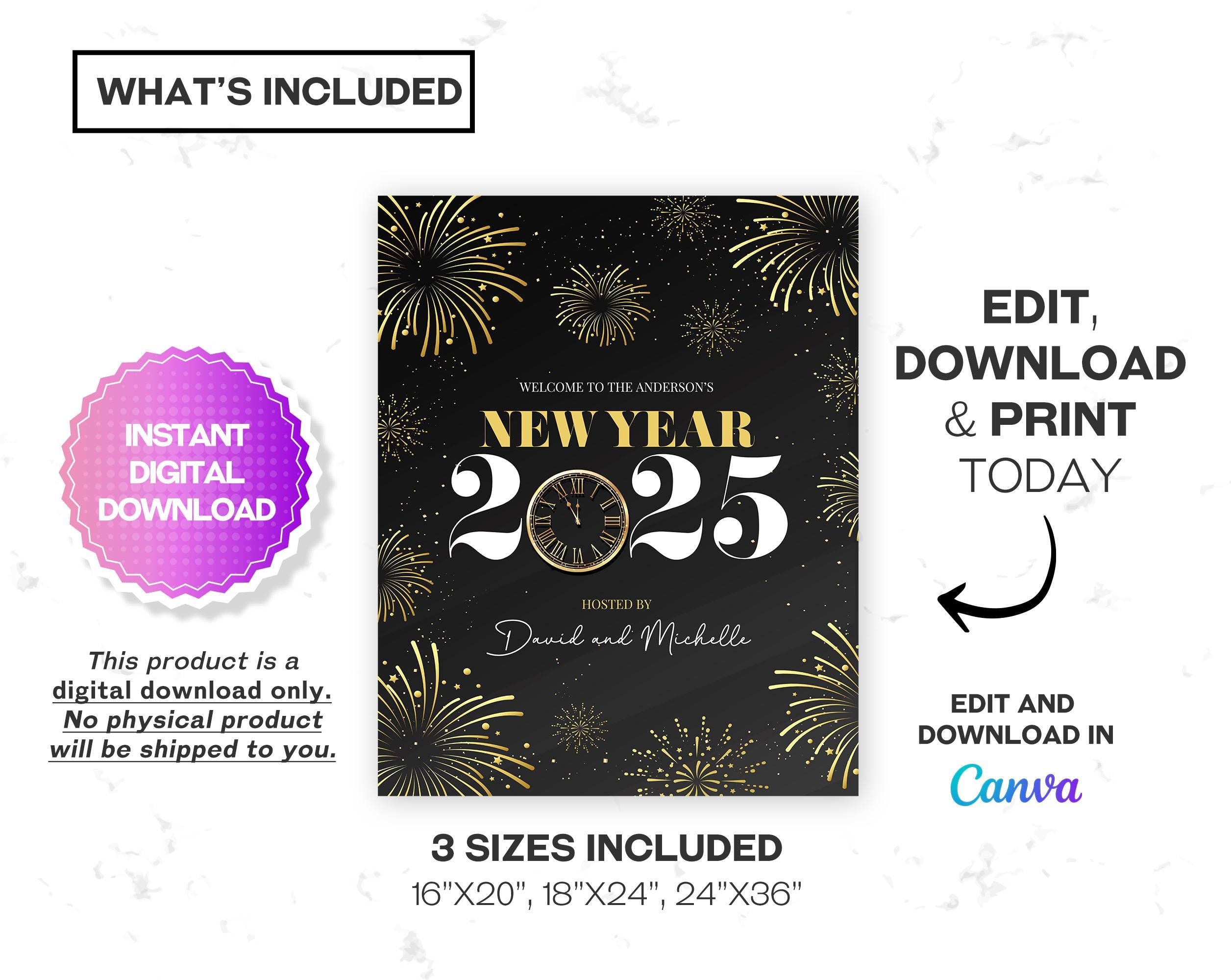 Editable New Years Party Welcome Sign, New Years Eve Welcome Sign, New ...
