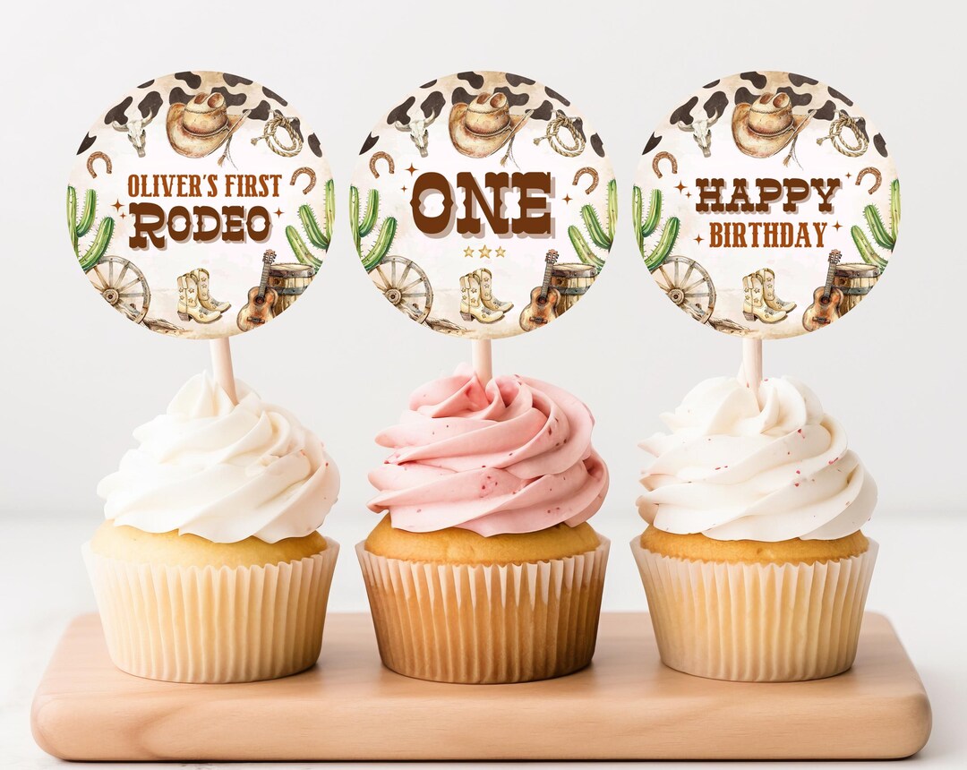 Editable First Rodeo Birthday Cupcake Toppers, Cowboy Birthday Cupcake ...