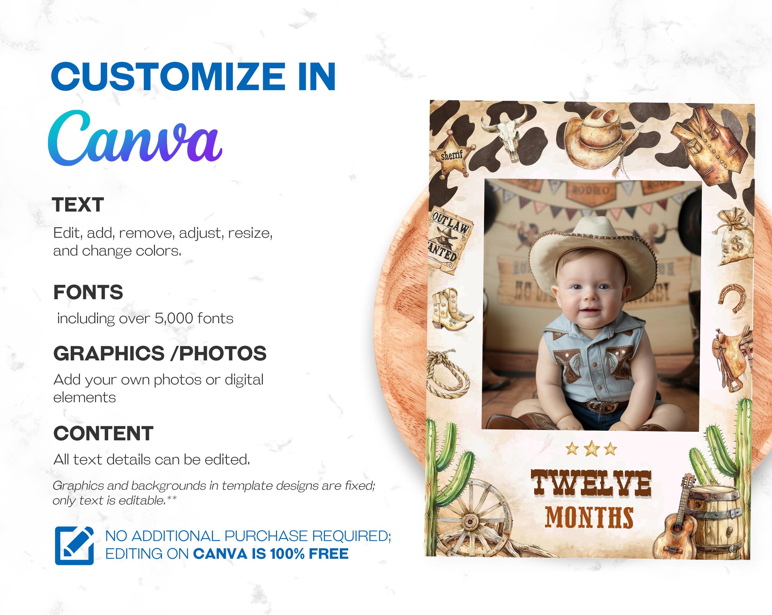 Editable First Rodeo Milestone Photo Banner, Rodeo Milestone Photo ...