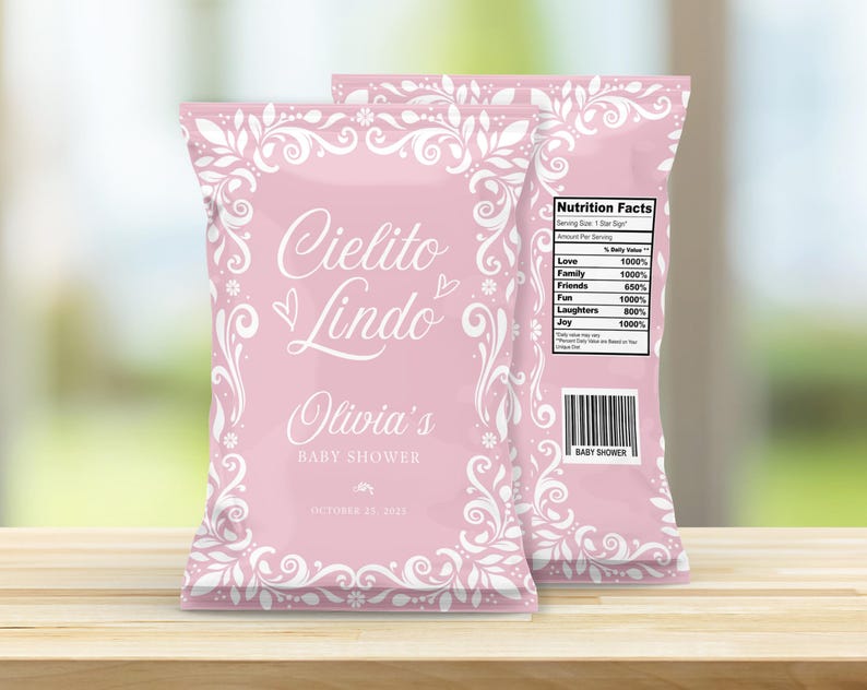 Editable Cielito Lindo Chip Bag Label, Pink Mexican Talavera Baby ...