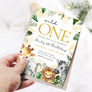 EDITABLE Safari Birthday Invitation, Safari 1st Birthday Invite, Gold ...
