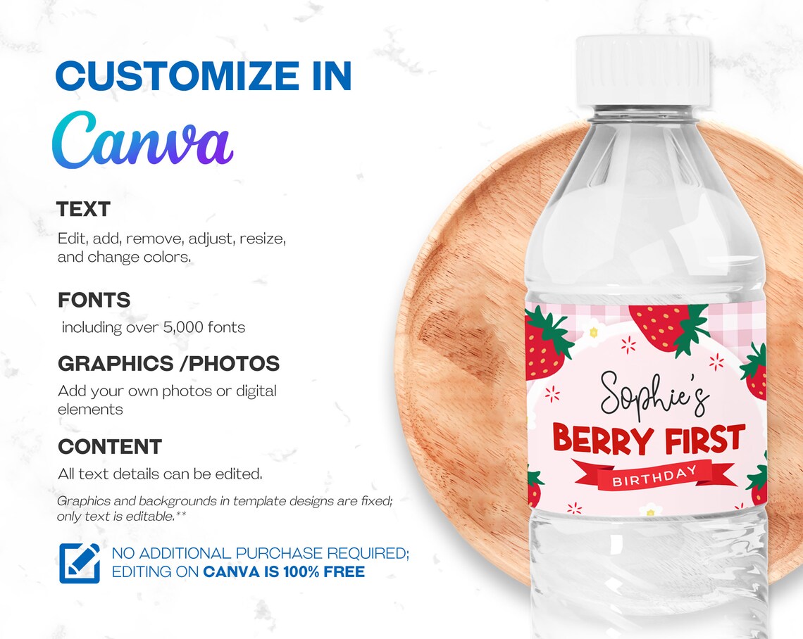 Editable Berry Water Bottle Label, Berry Water Bottle Label Printable ...