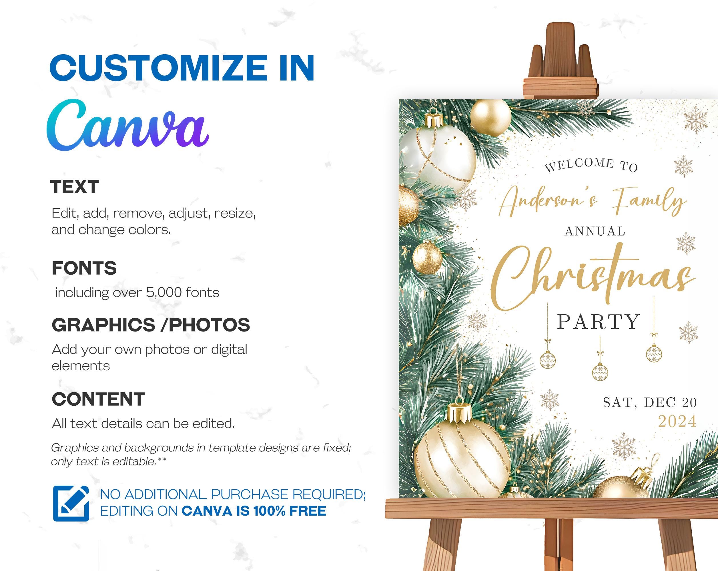 Editable Christmas Welcome Sign, Christmas Party Sign, Christmas Party ...