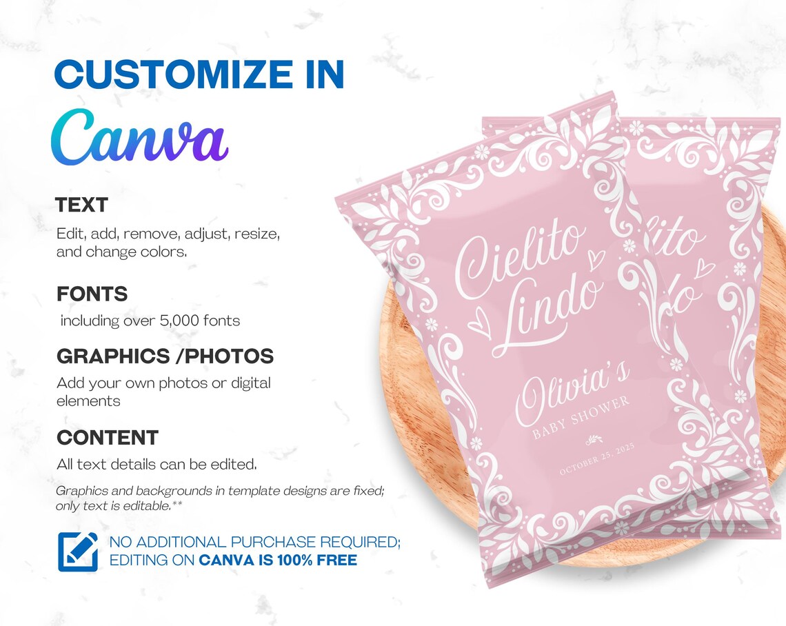 Editable Cielito Lindo Chip Bag Label, Pink Mexican Talavera Baby ...
