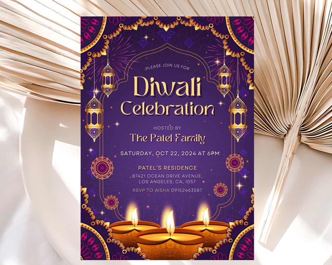 Editable Diwali Festival Invitation, Diwali Party Invitation, Hindu ...