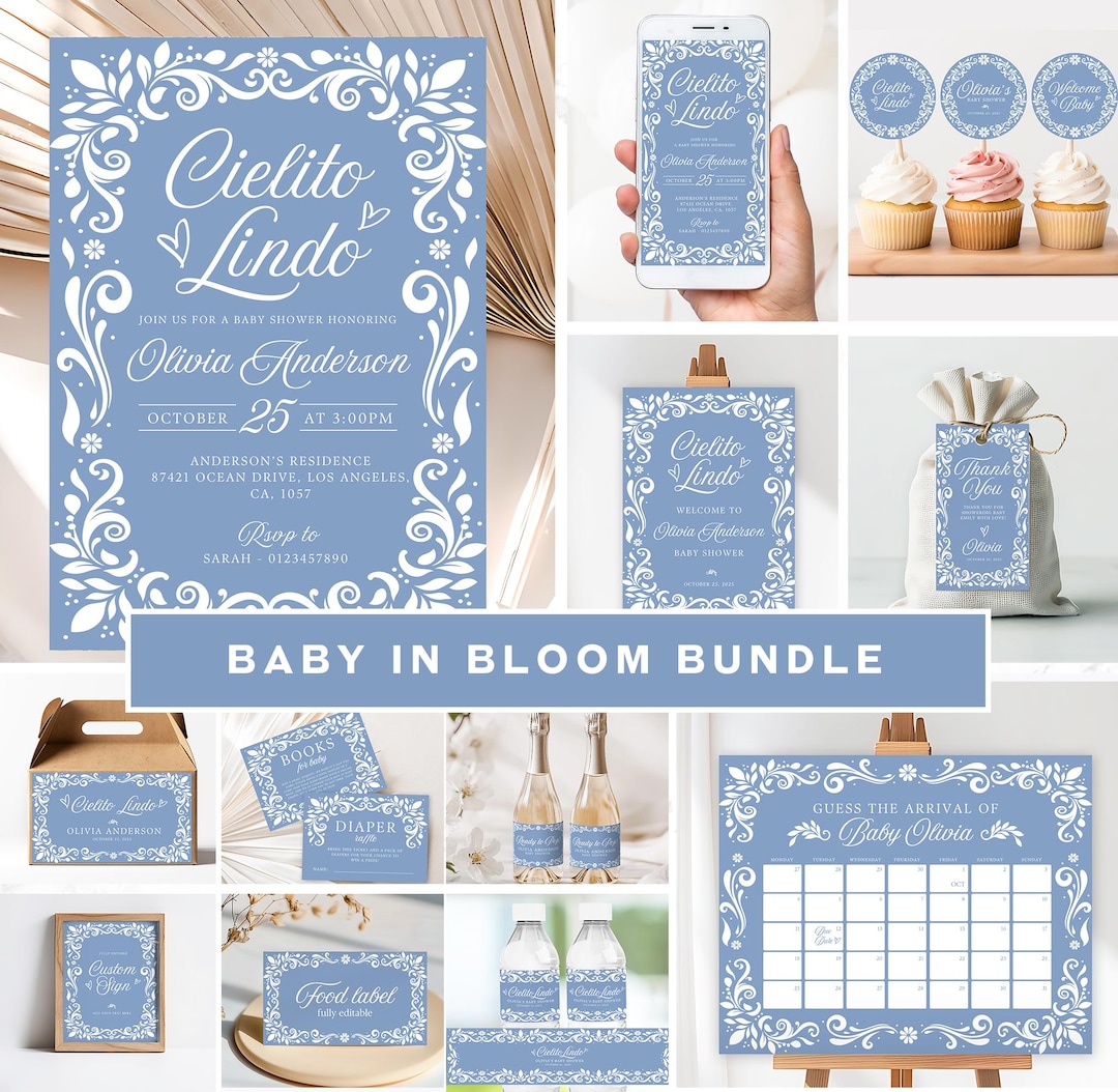 Cielito Lindo Baby Shower Bundle, Blue Cielito Lindo Invitation Bundle ...