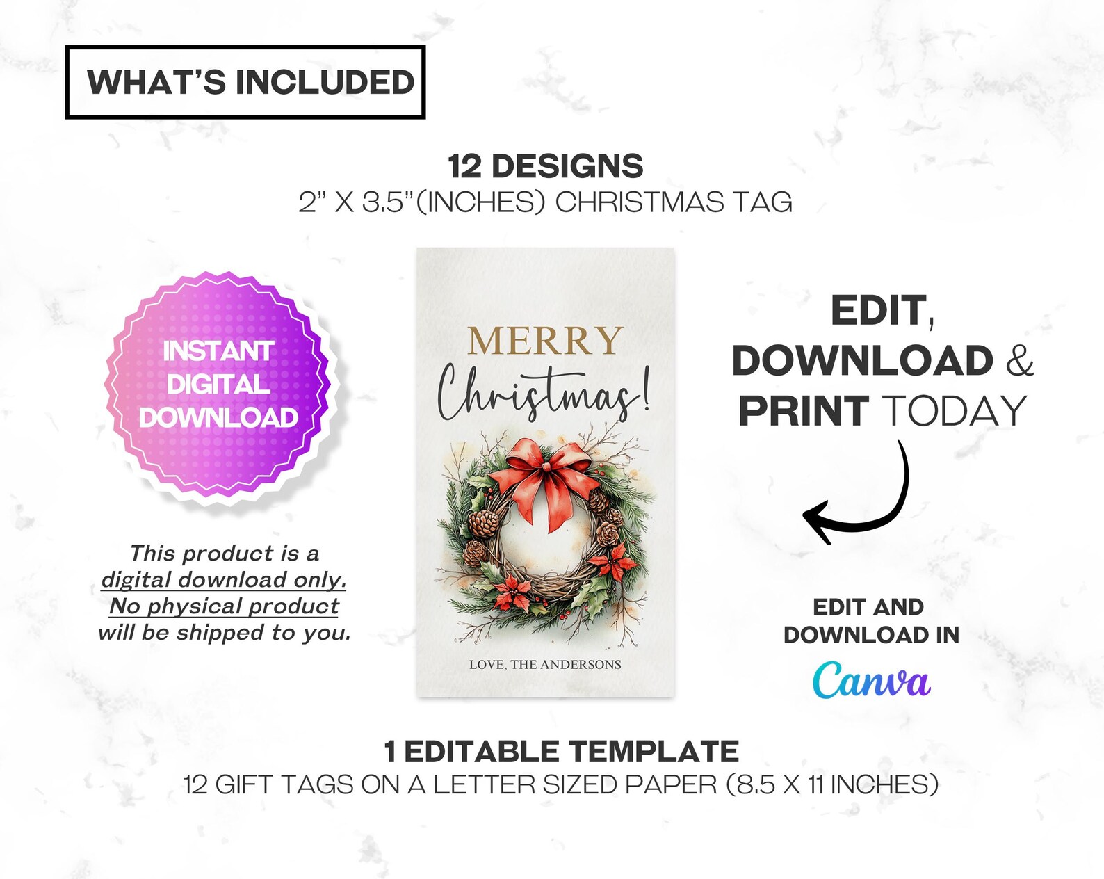 Editable Christmas Gift Tags, Holiday Gift Tag, Holiday Gift Tags ...