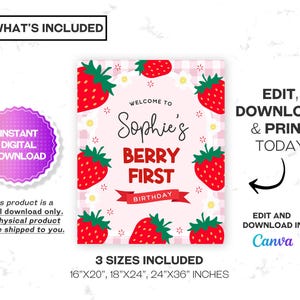 Editable Berry Birthday Welcome Sign, Berry First Party Sign ...