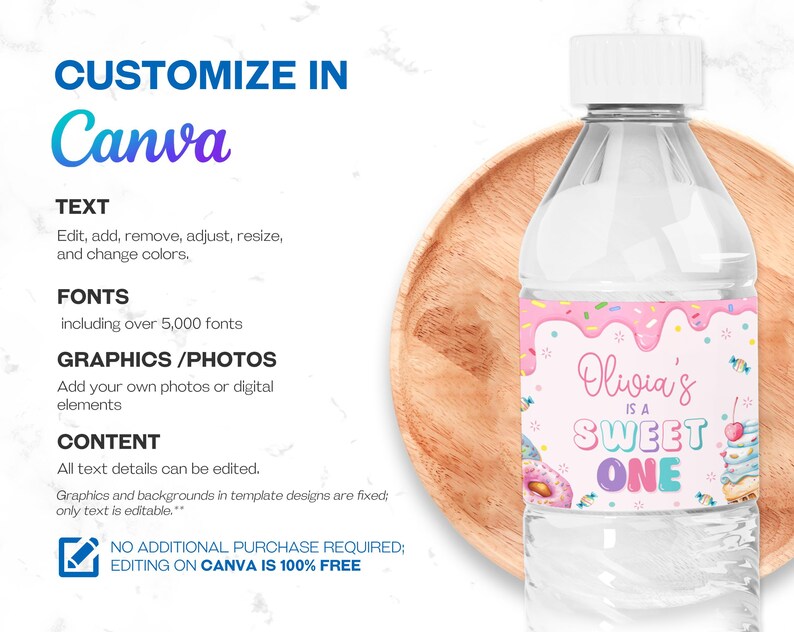 Editable Sweet One Bottle Label, Sweet One Water Bottle Label Printable ...