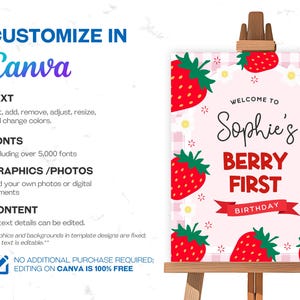 Editable Berry Birthday Welcome Sign, Berry First Party Sign ...