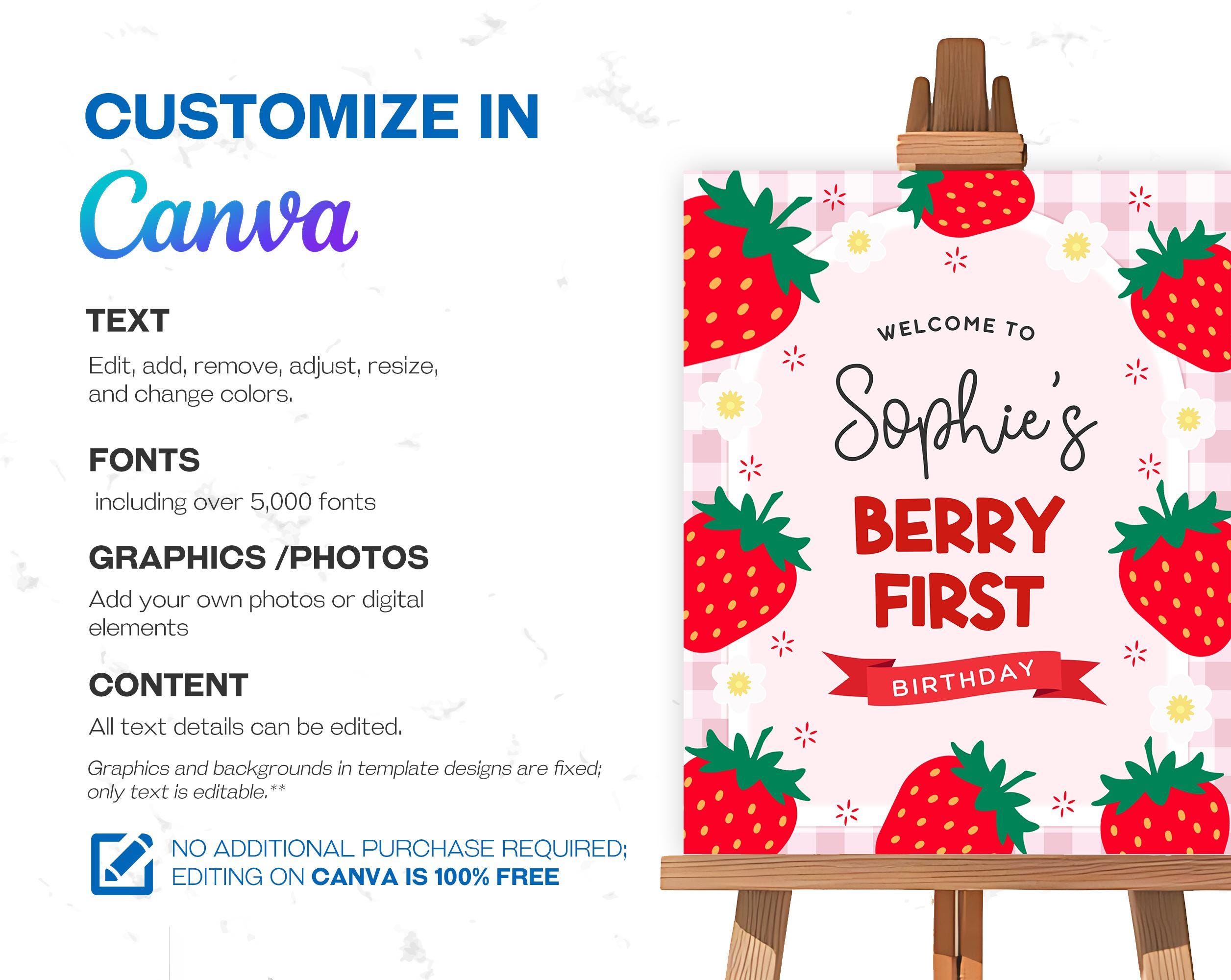 Editable Berry Birthday Welcome Sign, Berry First Party Sign ...