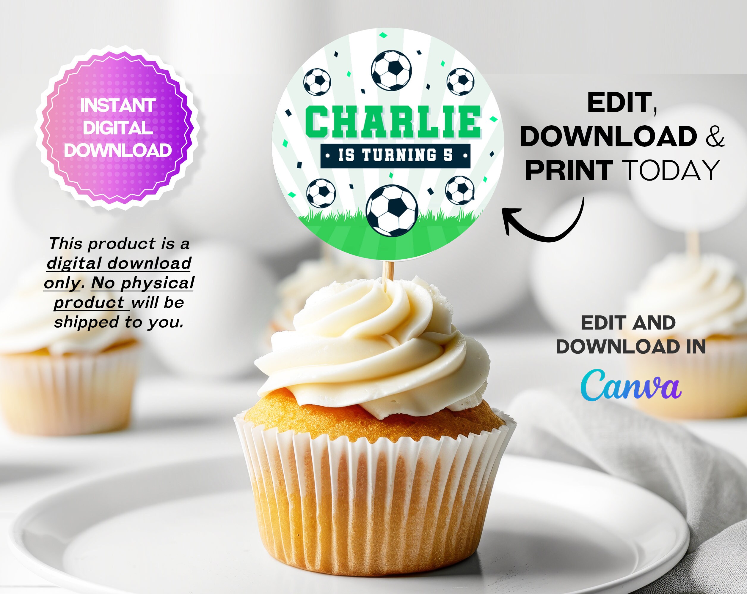 Editable Soccer Cupcake Toppers, Soccer Birthday Party Cupcake Toppers ...