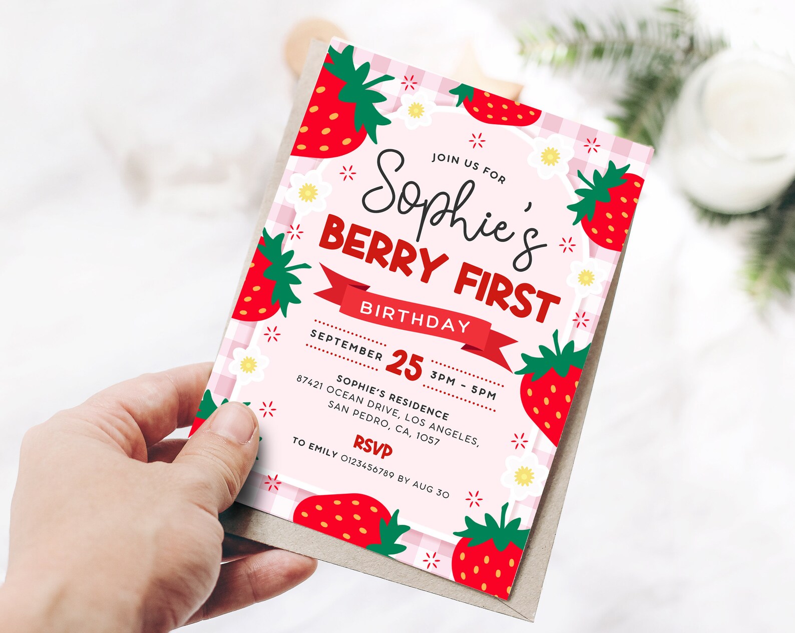 Editable Berry Birthday Invitation, Berry First Birthday Invitation ...