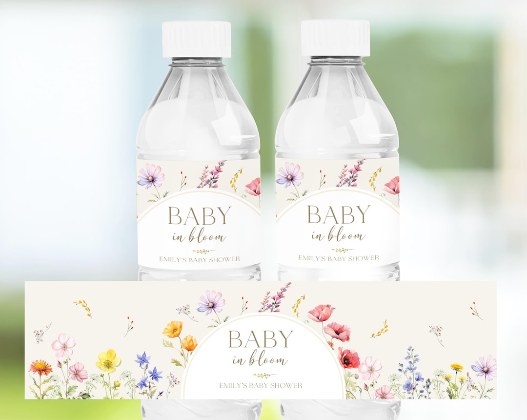 Editable Baby in Bloom Baby Shower Water Bottle Label, Baby in Bloom ...