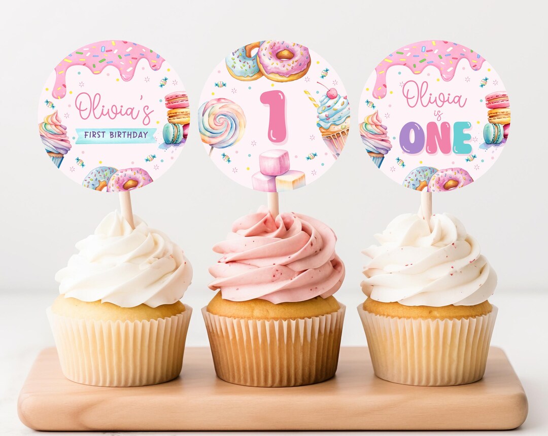 Editable Sweet One Cupcake Toppers Candy Birthday Cupcake Toppers Editable Sweet One Cupcake Toppers Candy Birthday Cupcake Toppers