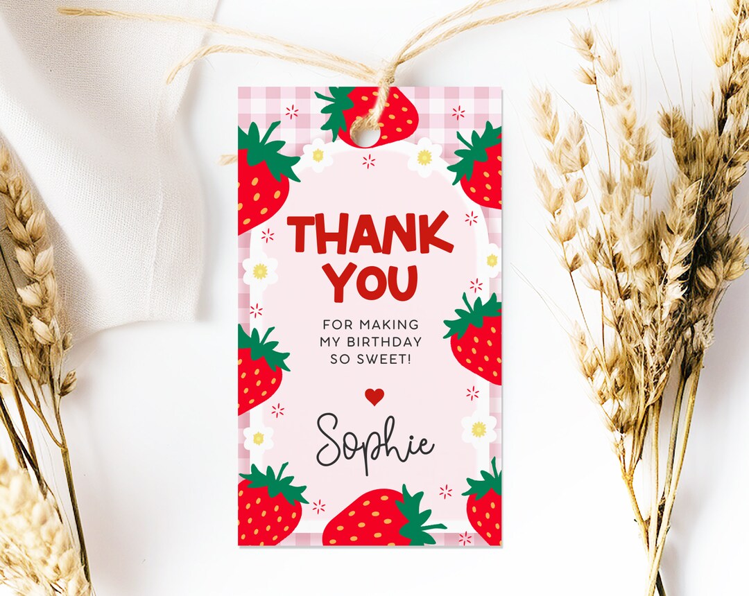 Editable Strawberry Thank You Tag, Berry Favor Tag, Strawberry Favor ...