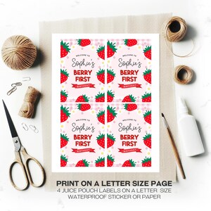 Editable Berry First Birthday Juice Label, Berry Juice Pouch Label ...