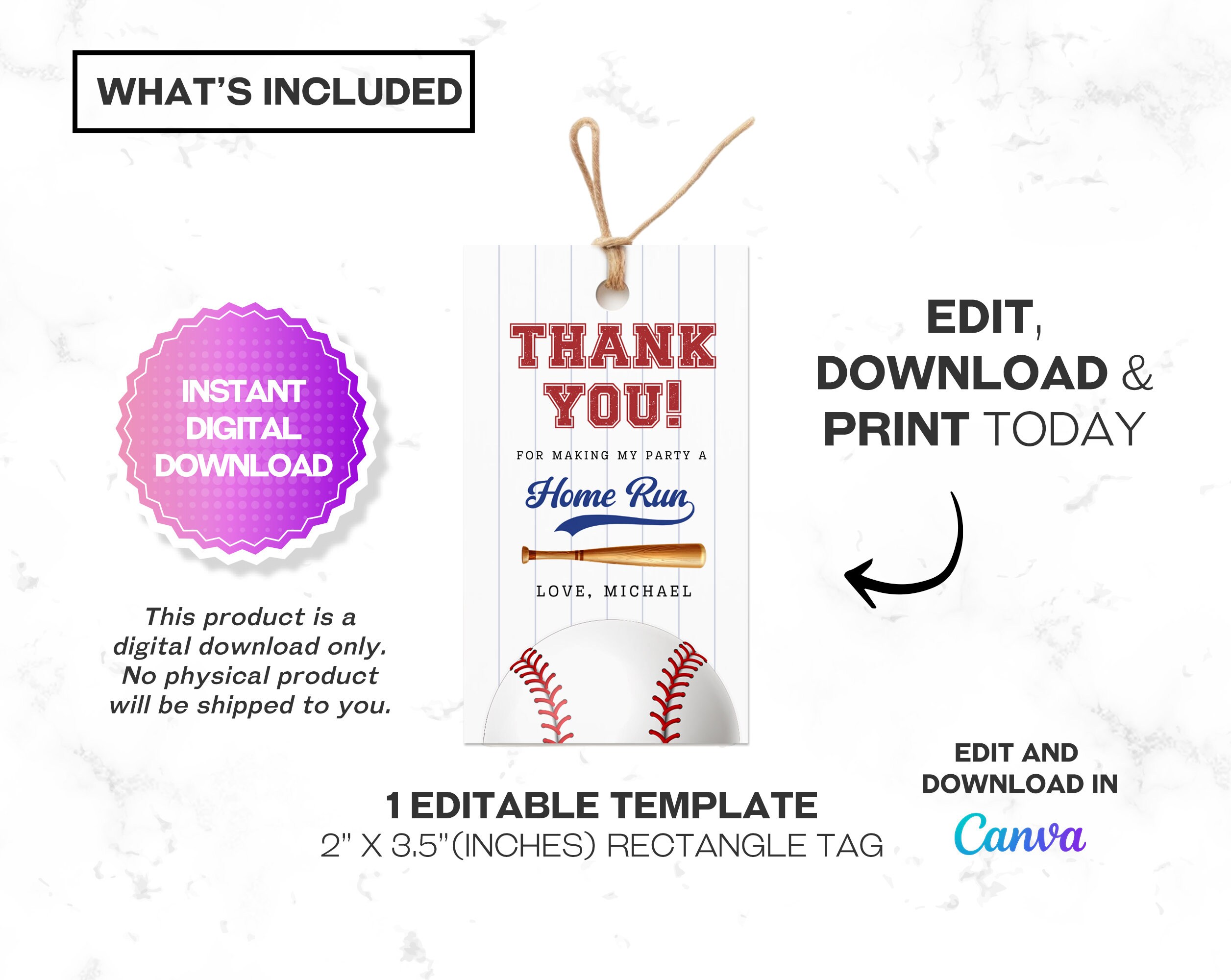 Editable Baseball Favor Tags, Baseball Thank You Tags, Baseball Gift ...