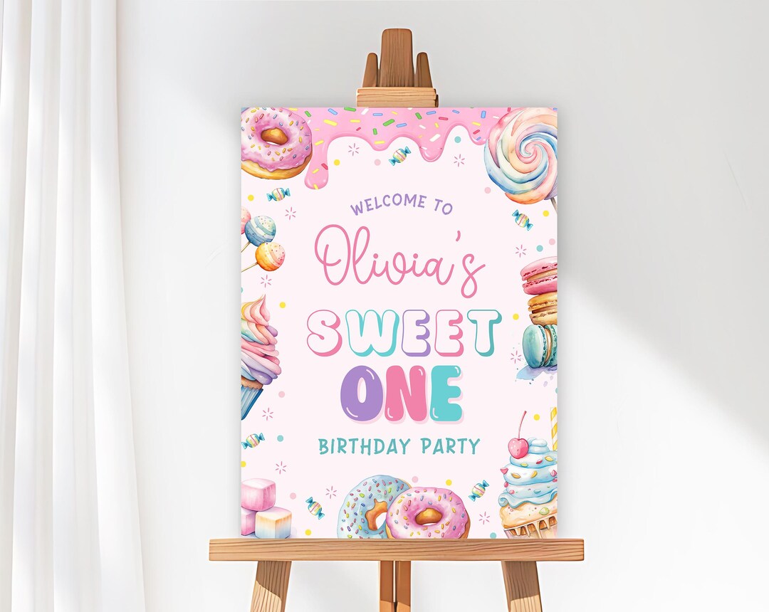Editable Sweet One Birthday Welcome Sign, Sweet One Birthday Party Sign ...