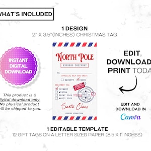 Editable North Pole Delivery Gift Tag, Santa Claus Special Delivery ...