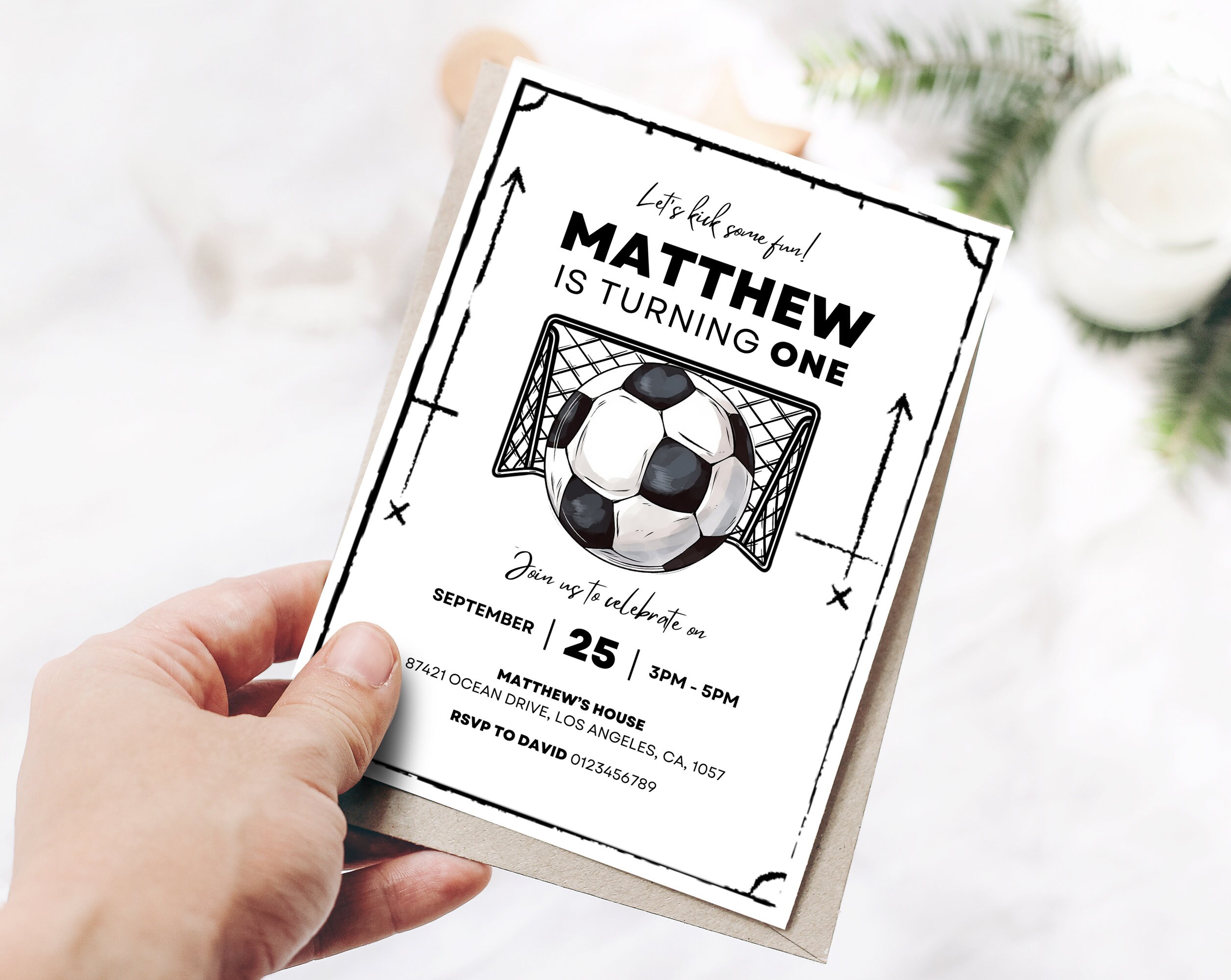 EDITABLE Soccer Birthday Invitation, Soccer Invitation, Minimalist ...