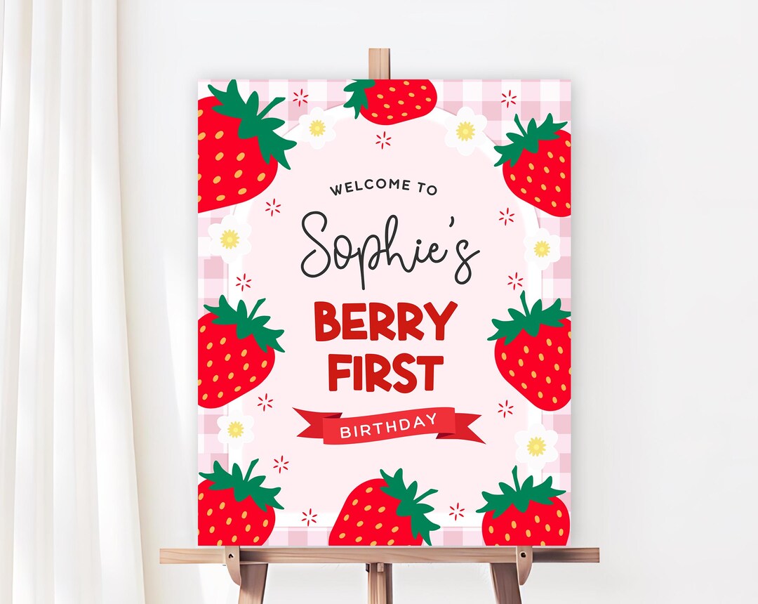 Editable Berry Birthday Welcome Sign, Berry First Party Sign ...