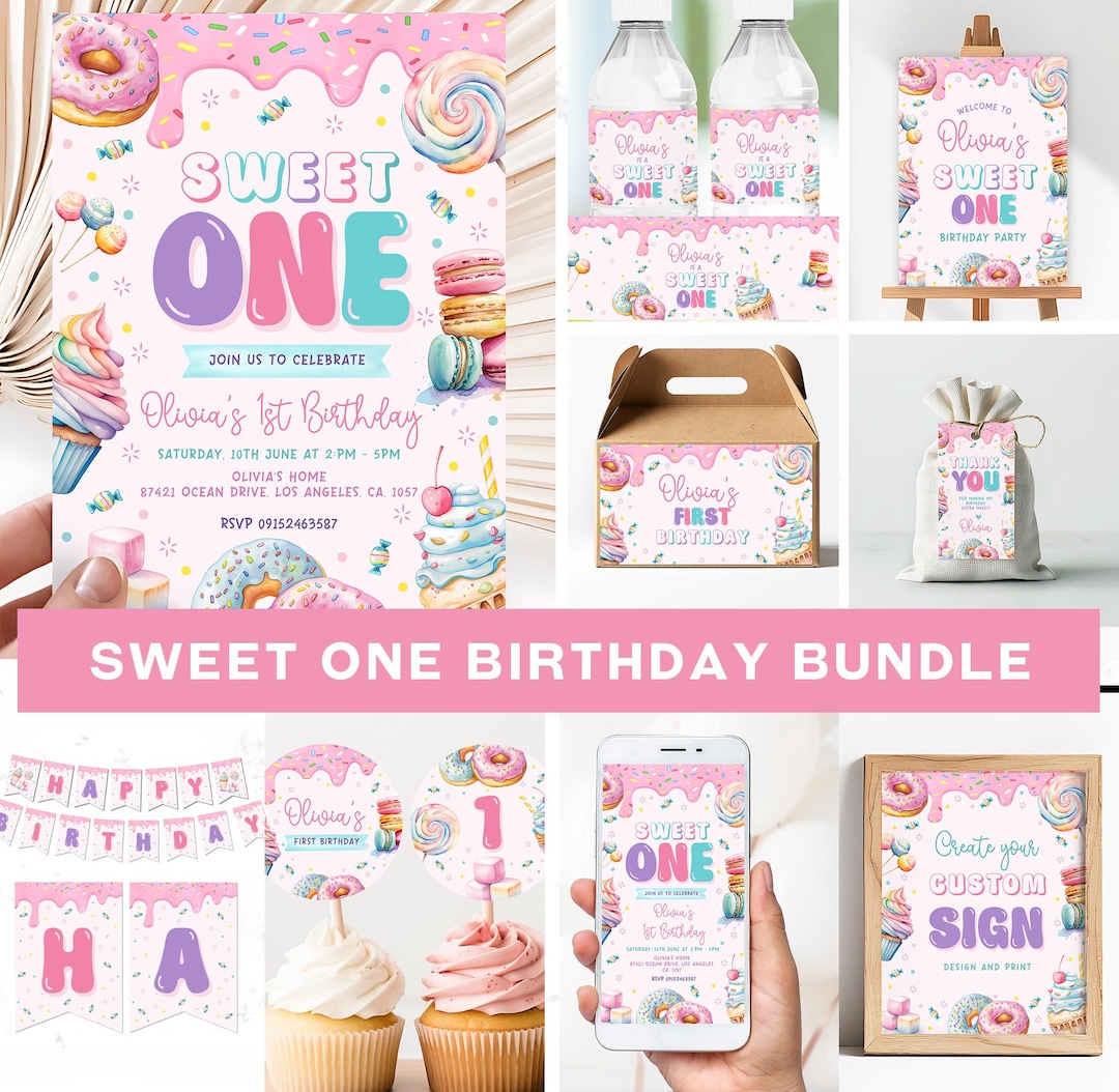 Editable Sweet One Birthday Bundle, Sweet One First Birthday Party ...