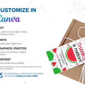 Editable Watermelon Favor Tags, One in a Melon Tags, Watermelon ...