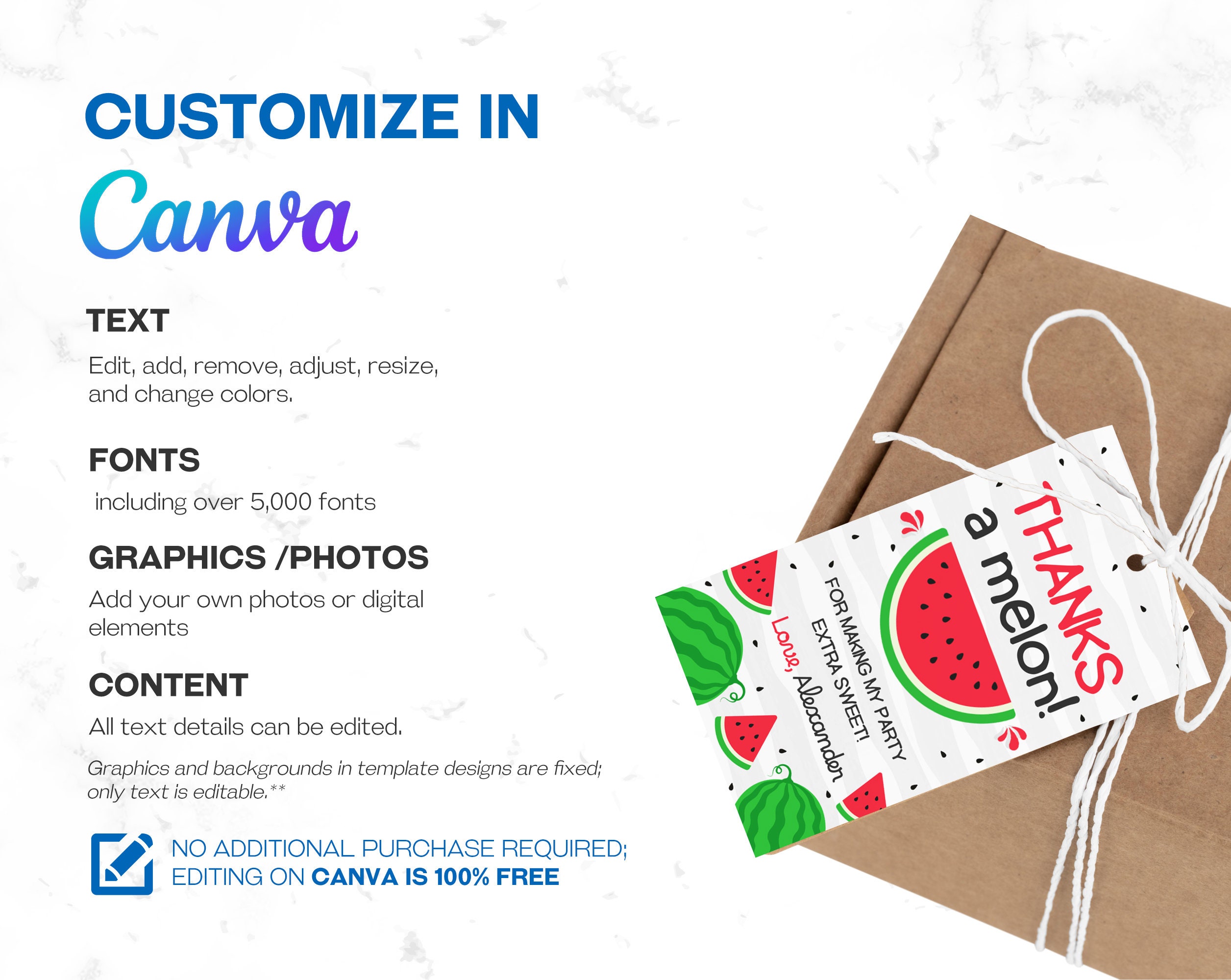 Editable Watermelon Favor Tags, One in a Melon Tags, Watermelon ...