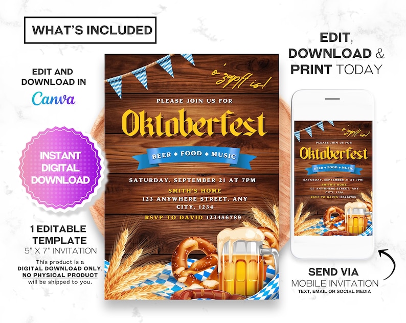 Editable Oktoberfest Invitation, Octoberfest Party Invite, Oktoberfest ...