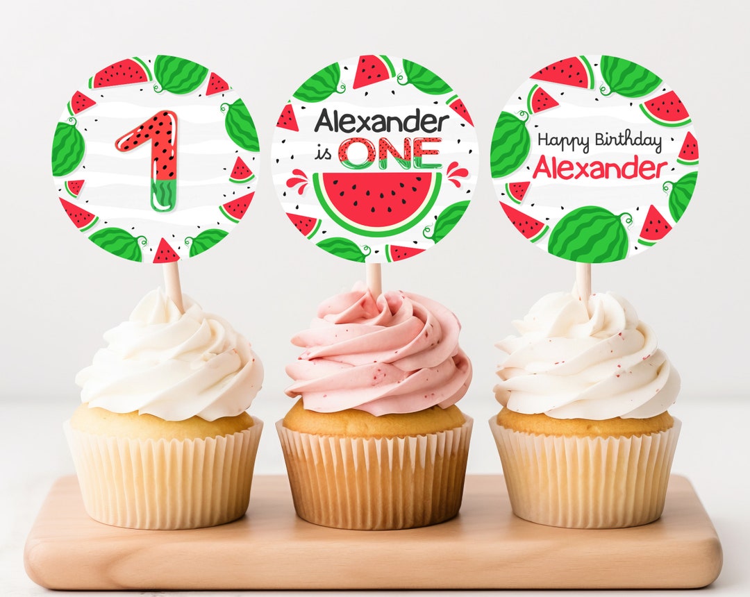 Editable Watermelon Cupcake Toppers, Watermelon Birthday Party Cupcake ...