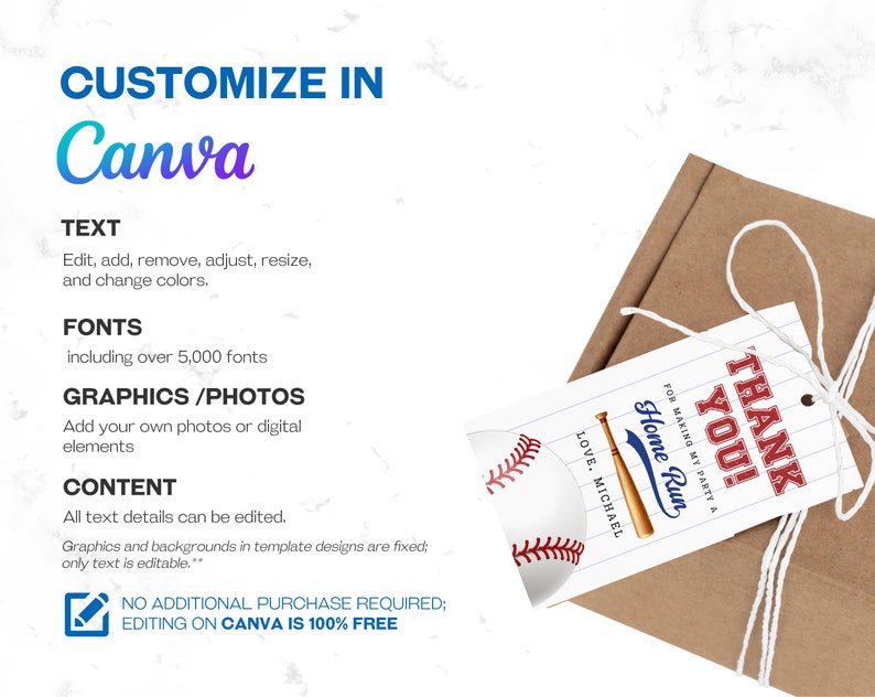 Editable Baseball Favor Tags, Baseball Thank You Tags, Baseball Gift ...