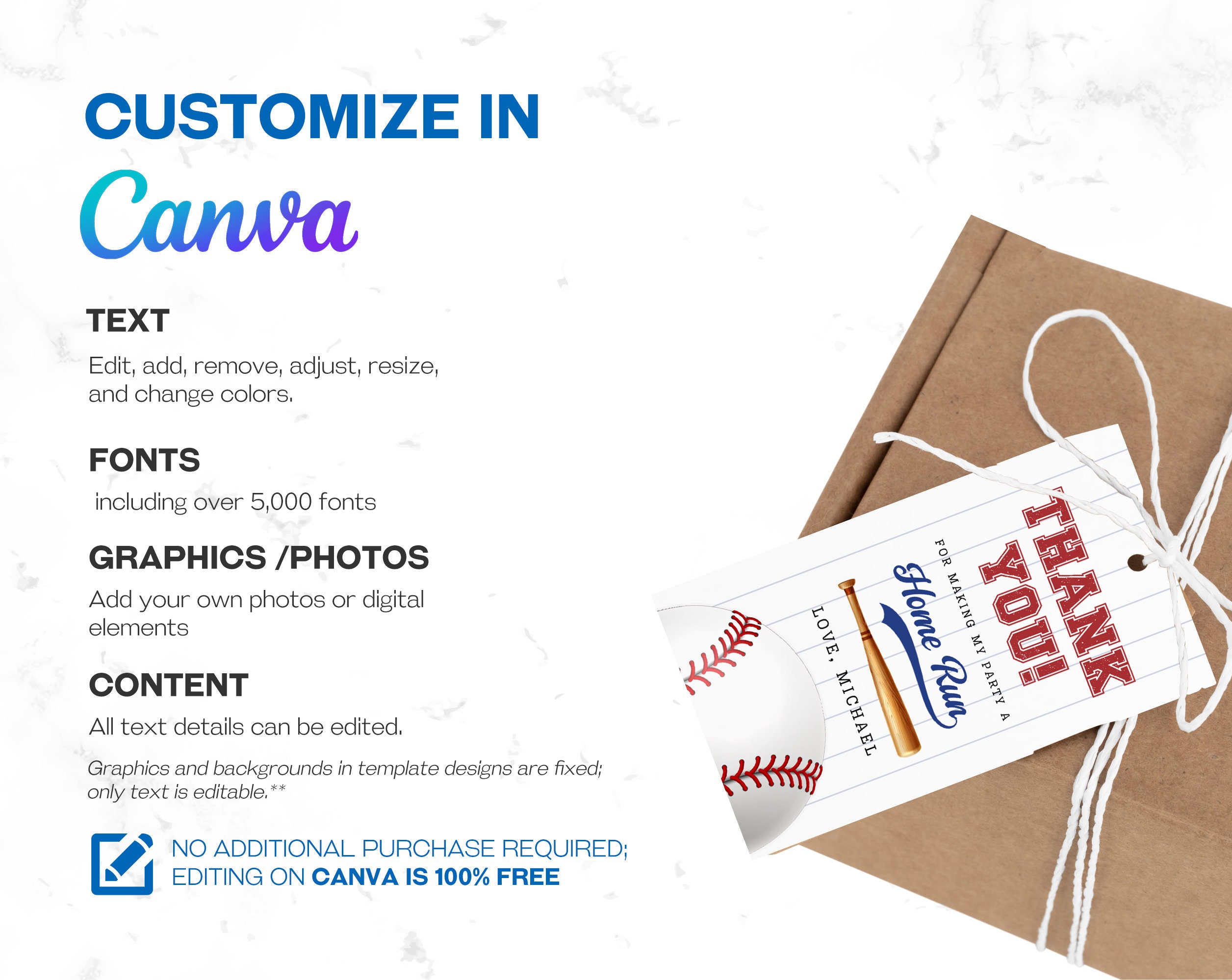 Editable Baseball Favor Tags, Baseball Thank You Tags, Baseball Gift ...