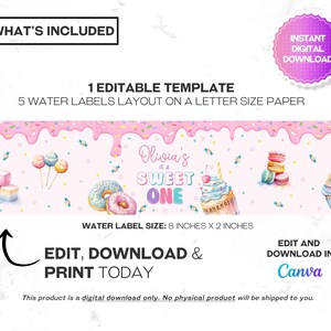Editable Sweet One Bottle Label, Sweet One Water Bottle Label Printable ...