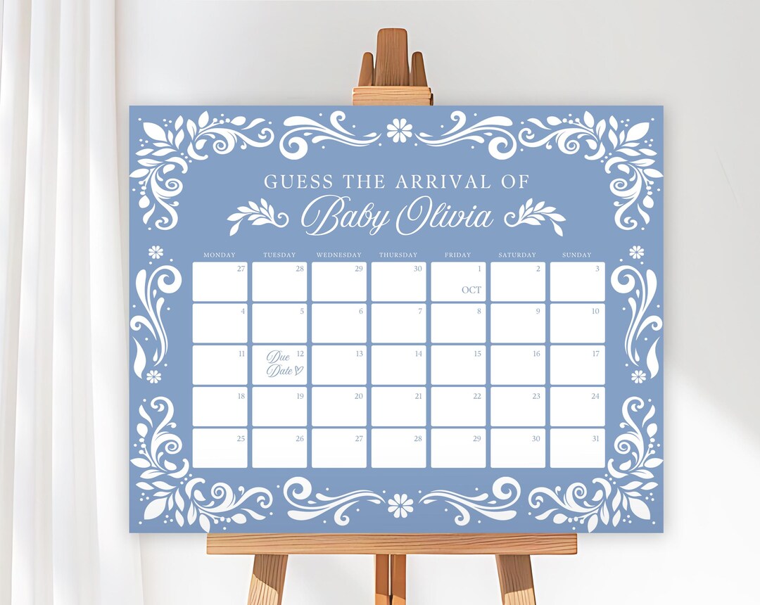 Editable Cielito Lindo Baby Shower Due Date Calendar, Blue Cielito ...