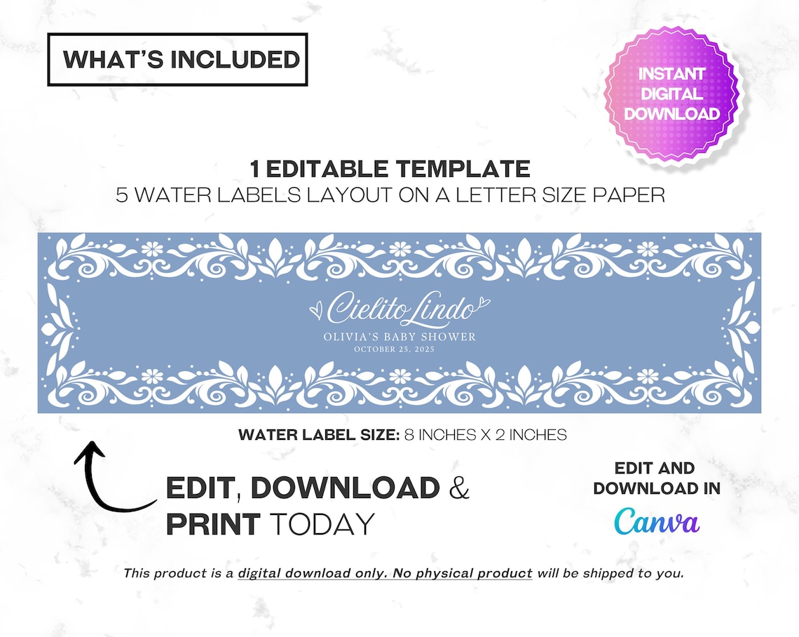 Editable Blue Cielito Lindo Water Bottle Label, Cielito Lindo Baby ...