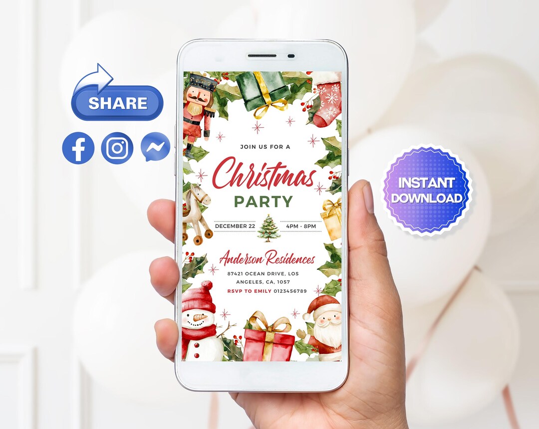 Editable Christmas Party Mobile Phone Invitation, Christmas Party ...