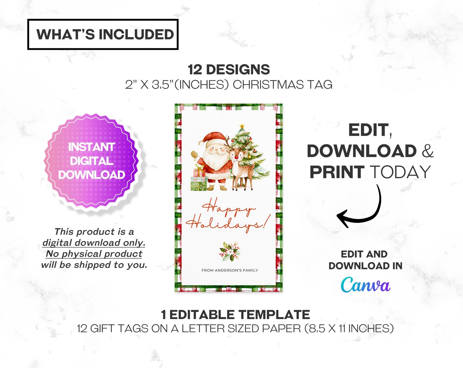 Editable Santa Gift Tags, Merry Christmas Gift Tags, Christmas Santa ...