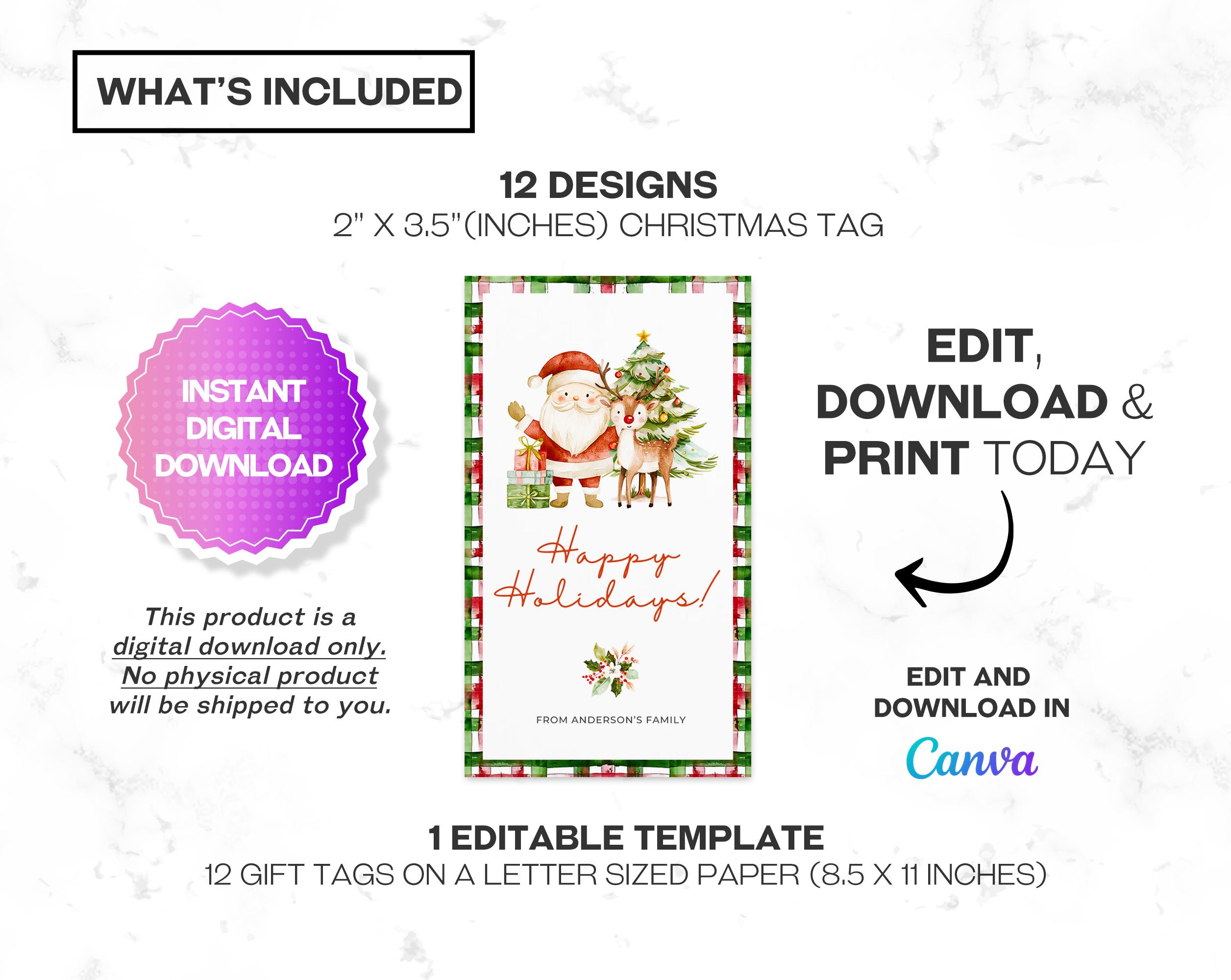 Editable Santa Gift Tags, Merry Christmas Gift Tags, Christmas Santa ...