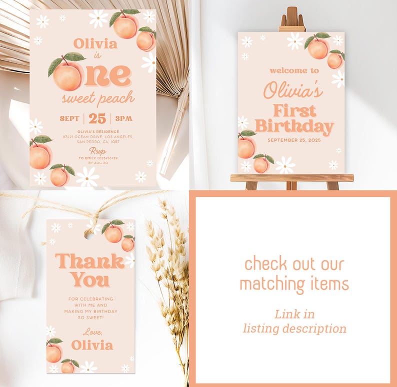 Editable Peach Welcome Sign, One Sweet Peach Welcome Sign, Peach ...