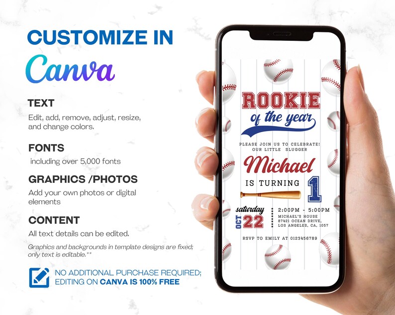 Editable Baseball First Birthday Evite, Baseball Mobile Phone Invite ...